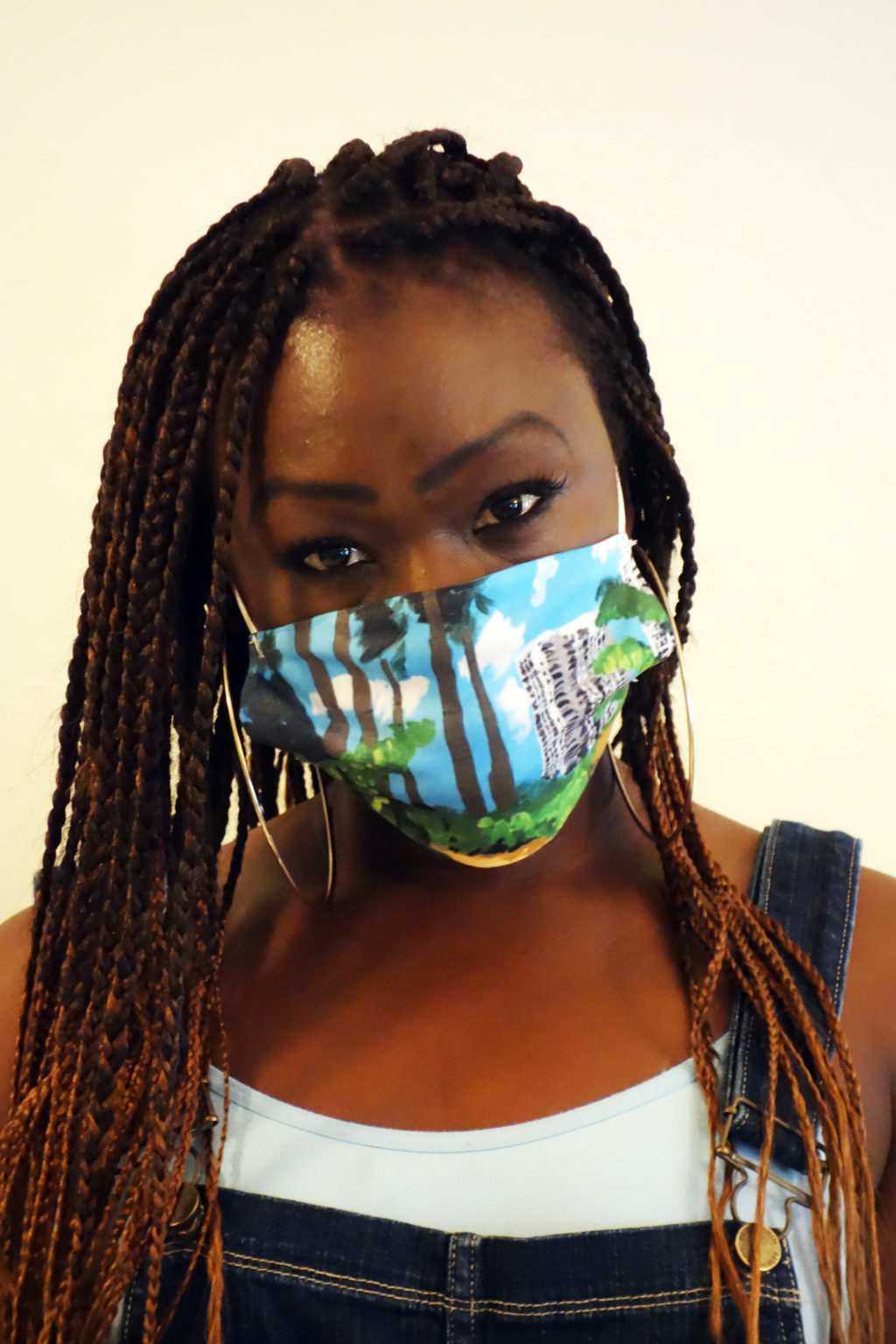 Paige Denim Overalls and Walk to The Beach Face Mask | Malinda Knowles